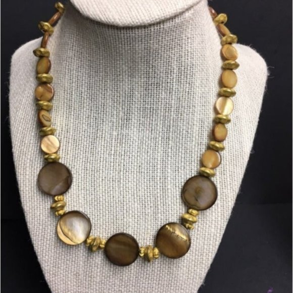 Vintage | Jewelry | Mop Shell Disc Necklace Golden Brown Retro Boho ...